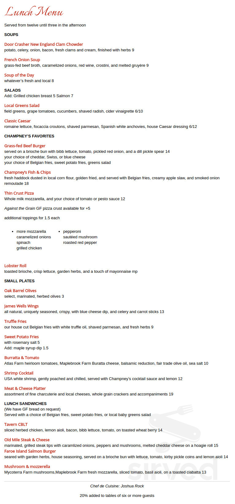 Menu - Deerfield MA's Deerfield Inn | Sirved