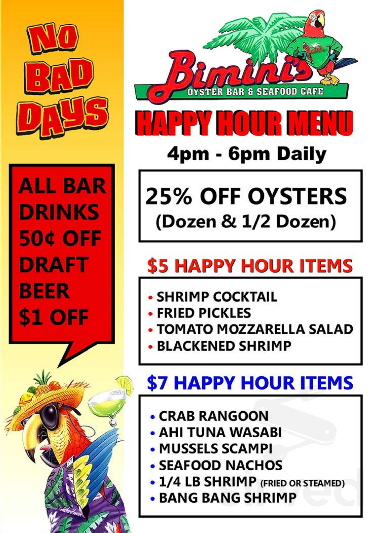 Bimini's Oyster Bar & Seafood Market menu in Myrtle Beach, South ...