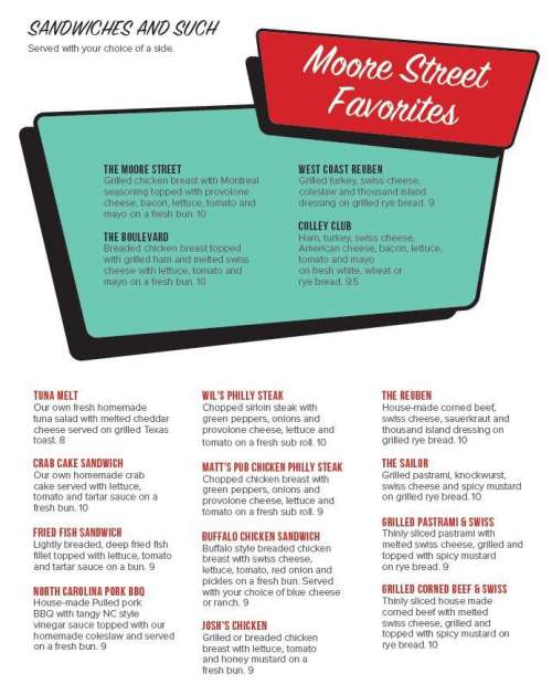 Moore Street Cafe menu in Richmond, Virginia, USA