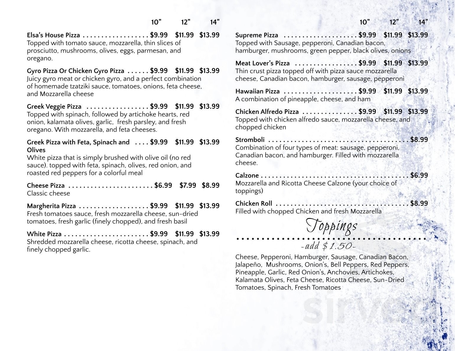 Elsa's Greek Grill menu in Beaumont, Texas, USA