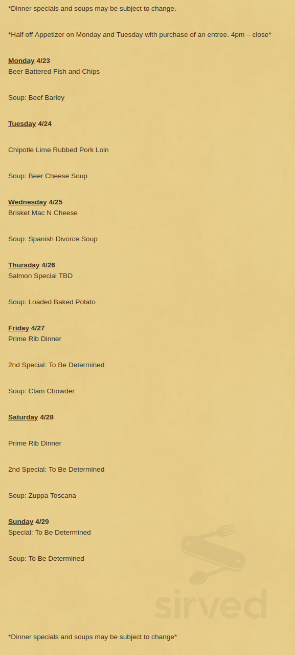 Tollgate Inn Restaurant & Saloon menus in Sandy, Oregon, United States