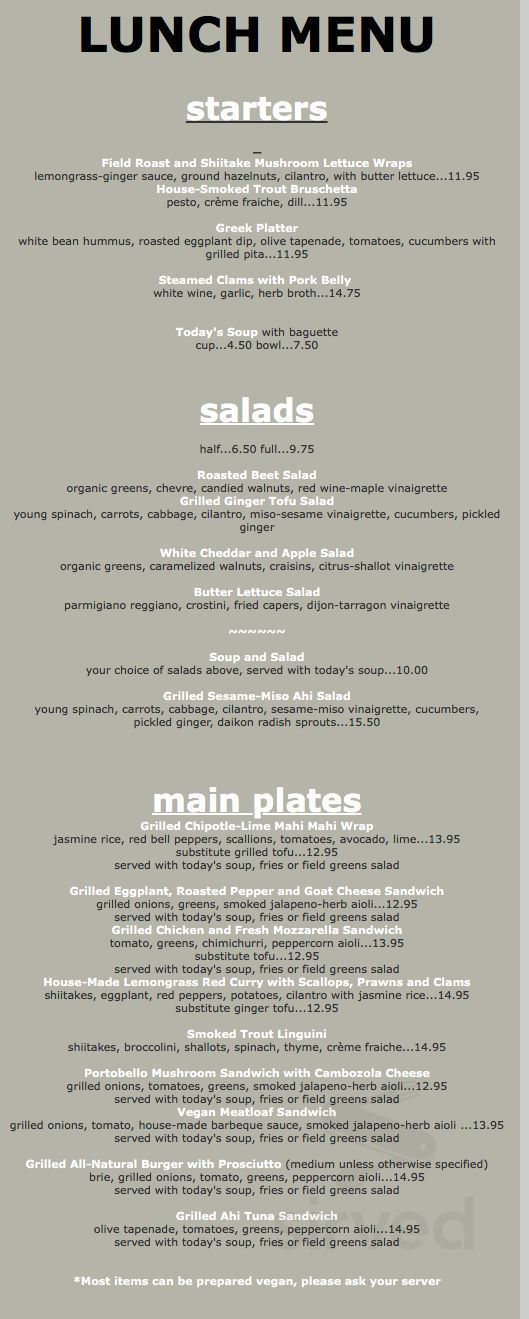 Menu for Mizuna Restaurant and Wine Bar in Spokane, WA | Sirved