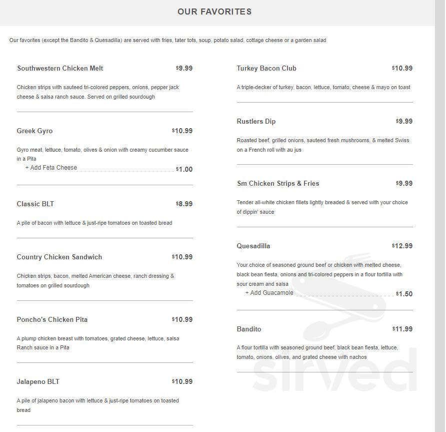 Nugget Lounge menu in Superior, Montana, USA