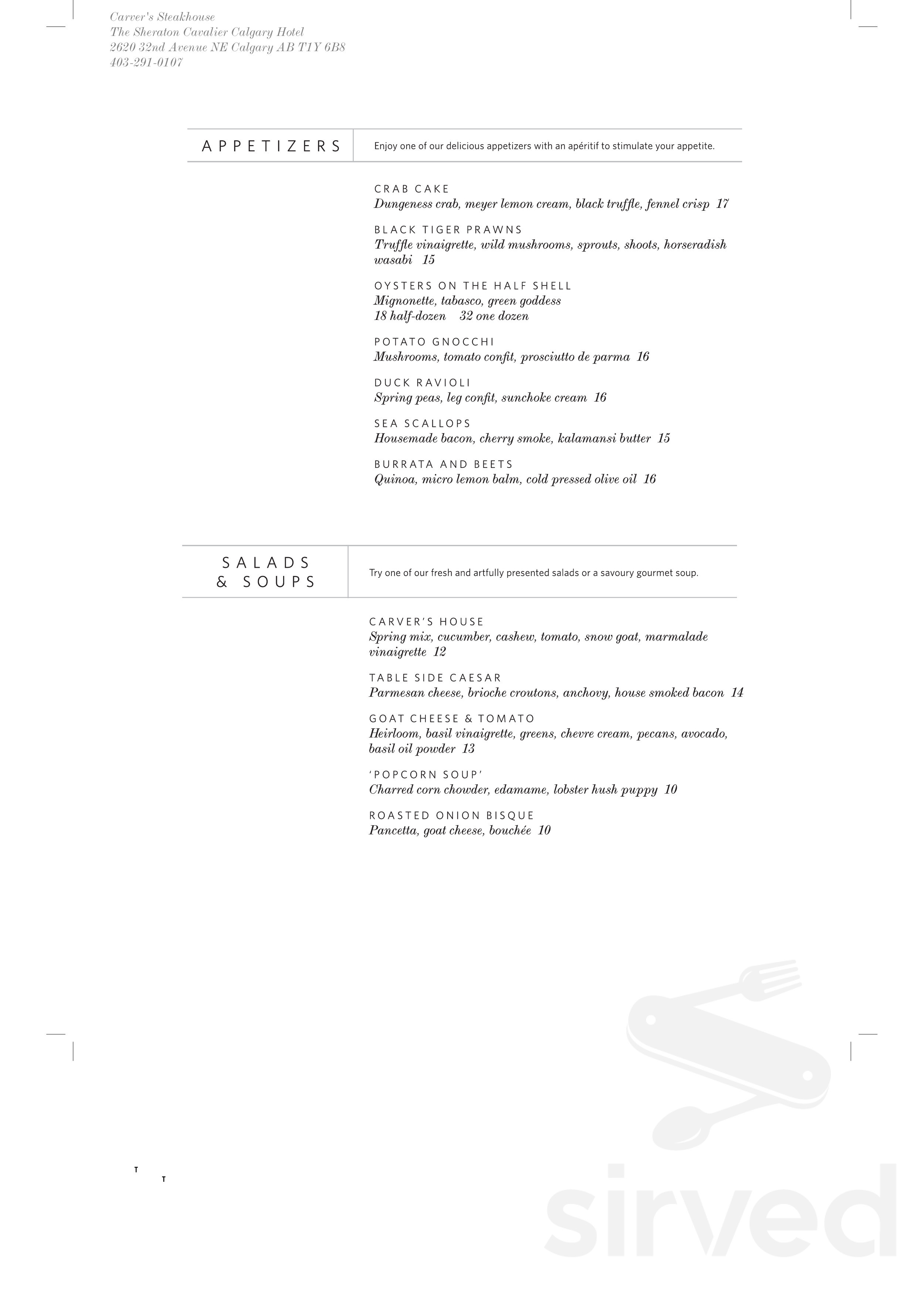 Menu - Calgary AB's Carver's Steakhouse - Sheraton Cavalier | Sirved