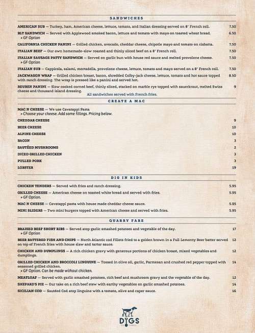 Digs on Canal feat. Gelsosomo's Pizza menu in Lemont, Illinois, USA