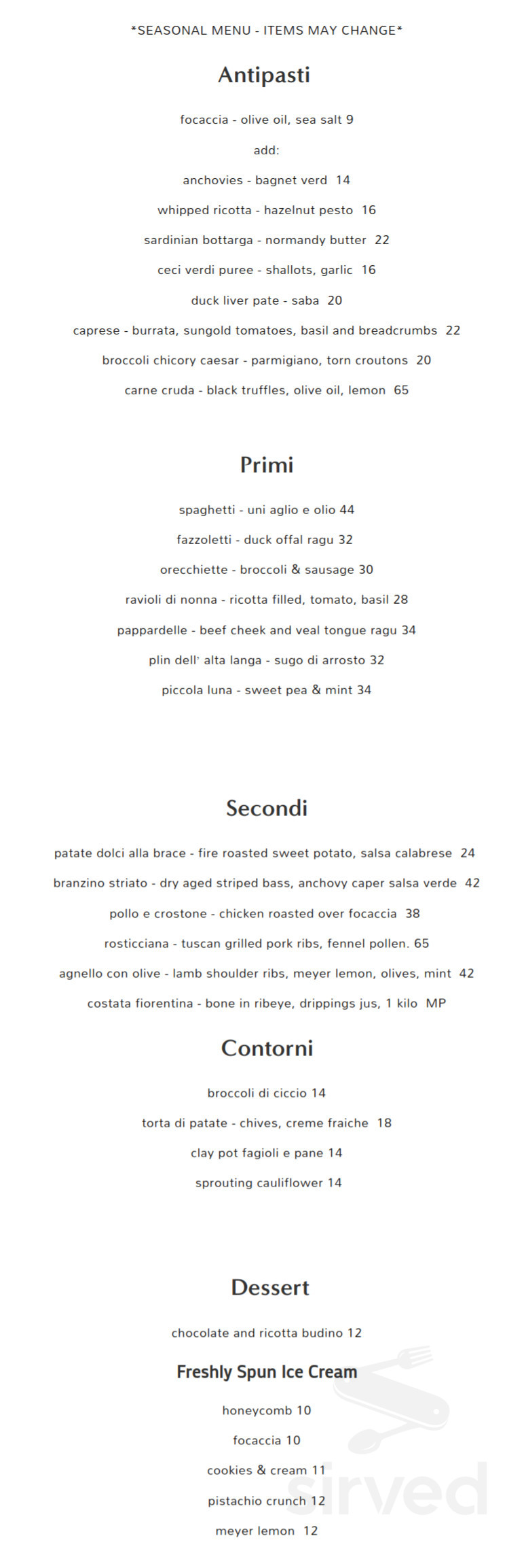 Antico Nuovo menu in Los Angeles, California, USA