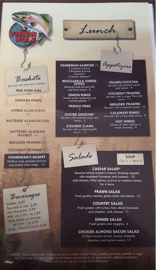 Fishin Hole Restaurant menu in Montesano, Washington, USA