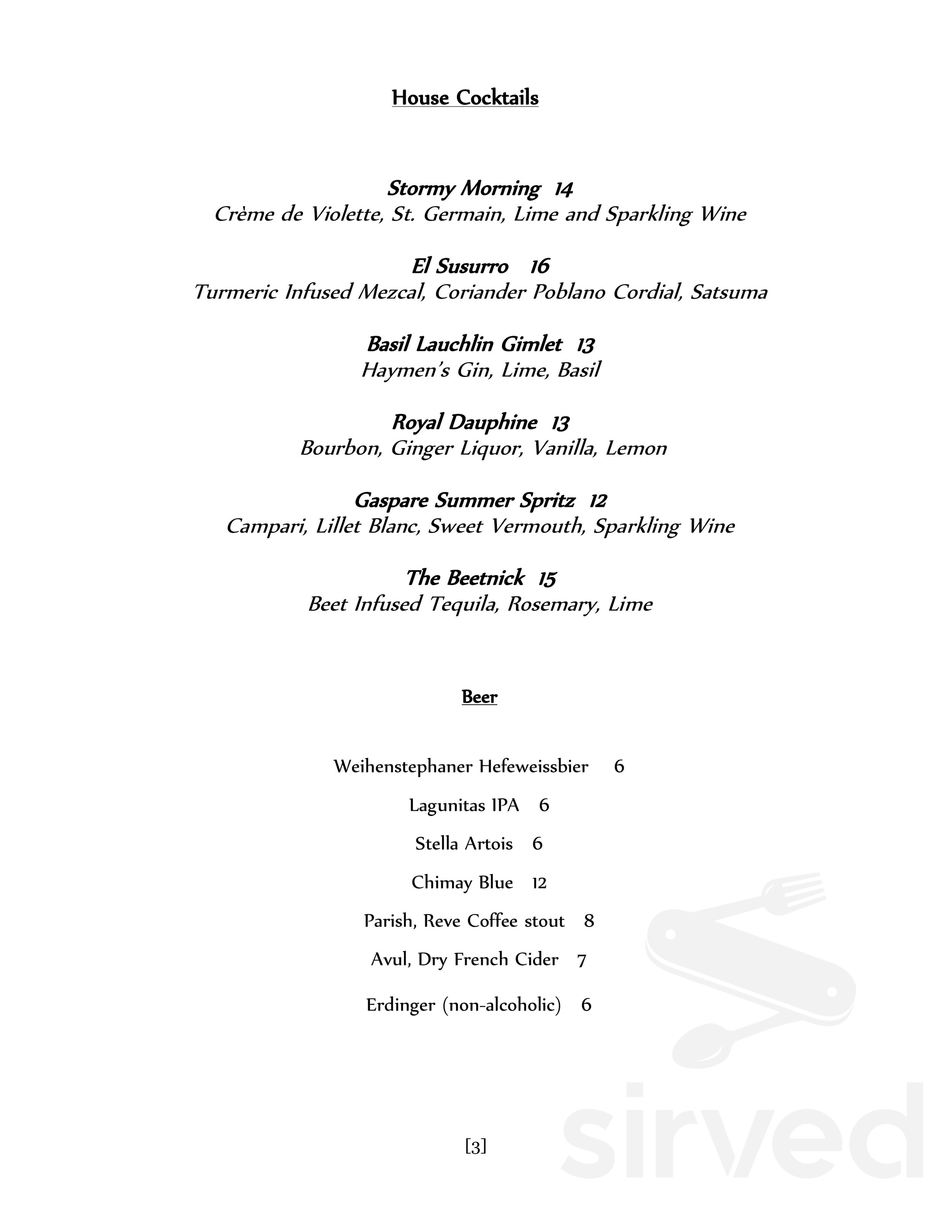 Bayona menu in New Orleans, Louisiana, USA