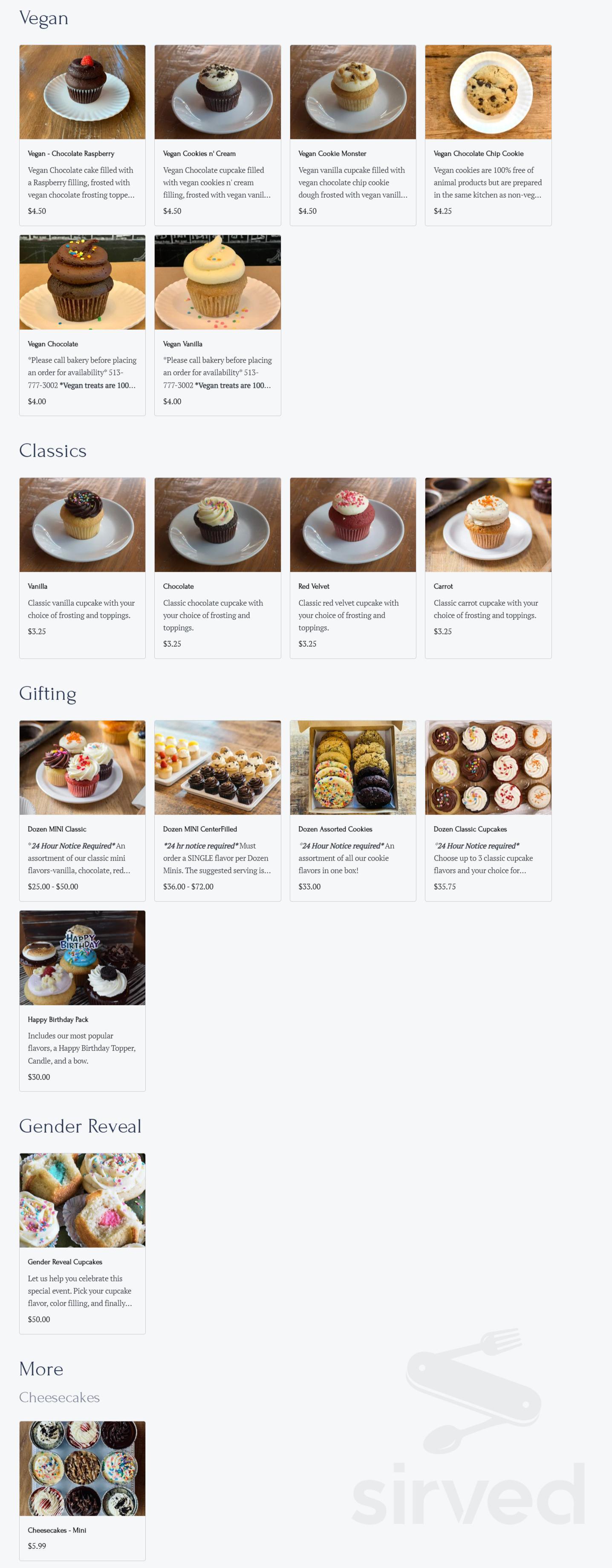 Menu for Molly's Cupcakes in Liberty Township, OH | Sirved