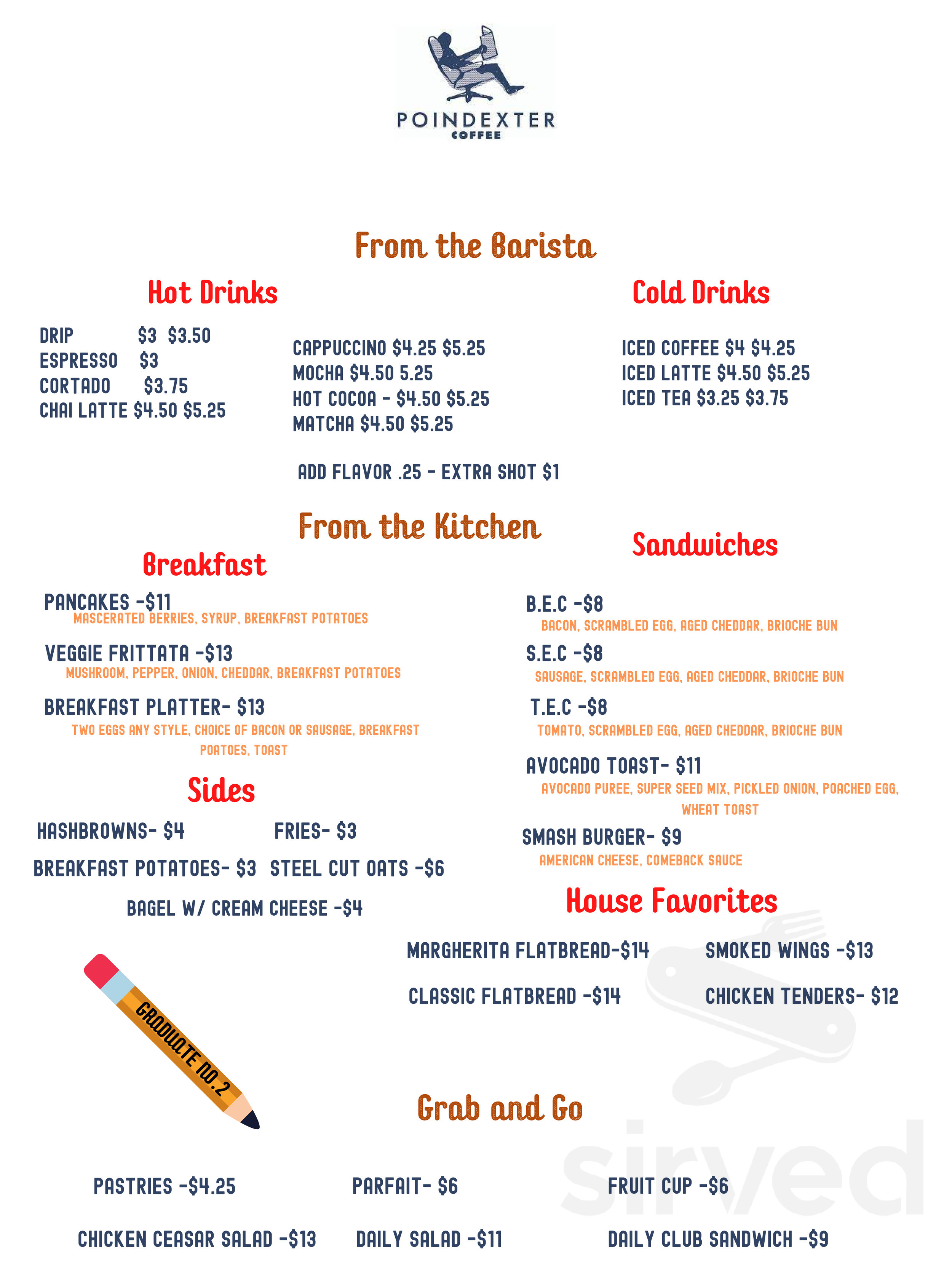 Poindexter Coffee menu in Annapolis, Maryland, USA