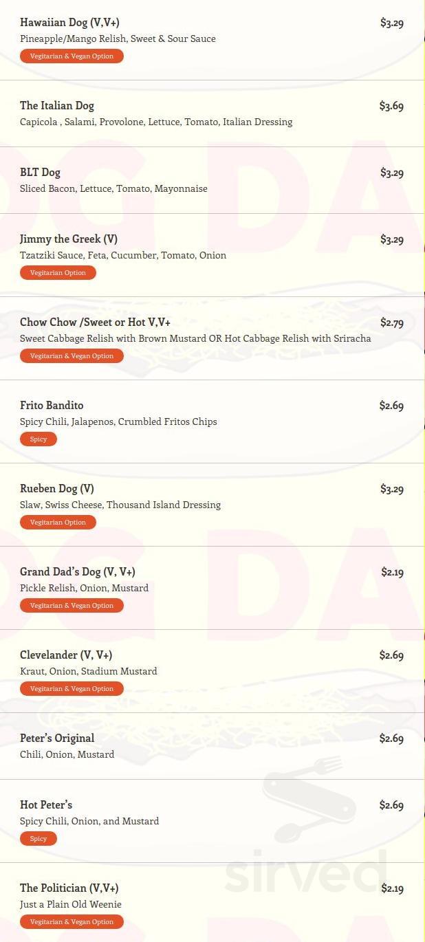 Dog Daze Gourmet Hot Dogs menu in Canton, Ohio, USA
