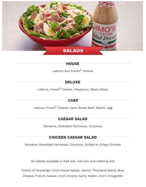 Imo's Pizza menu in St. Louis, Missouri, USA