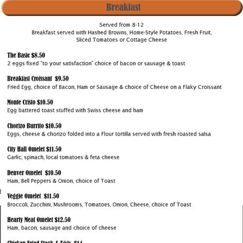 Old City Hall Restaurant menu in Gilroy, California, USA