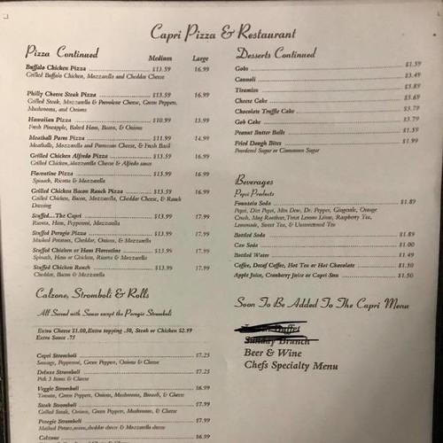 Capri Pizza Westmont menu in Johnstown, Pennsylvania, USA