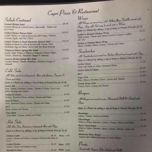 Capri Pizza Westmont menu in Johnstown, Pennsylvania, USA