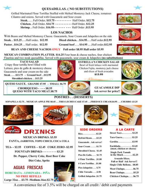 Taqueria La Estrella menu in Mineral Wells, Texas, USA