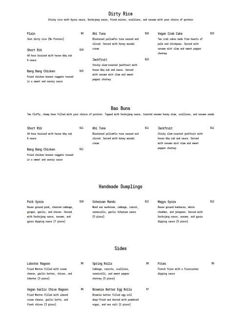 Shiso Crispy menu in Pinellas Park, Florida, USA
