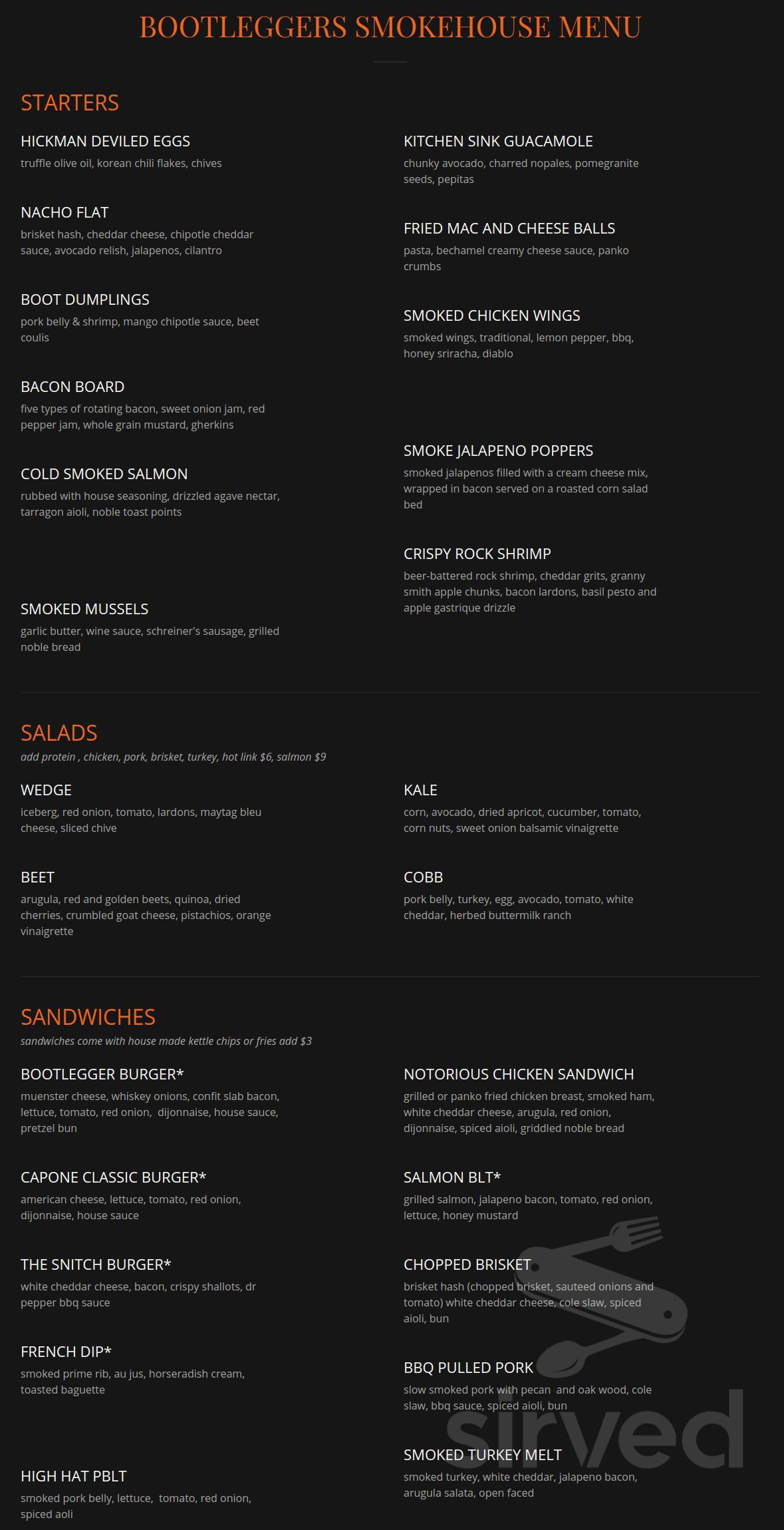 BOOTLEGGERS FOOD & DRINK menu in Phoenix, Arizona, USA