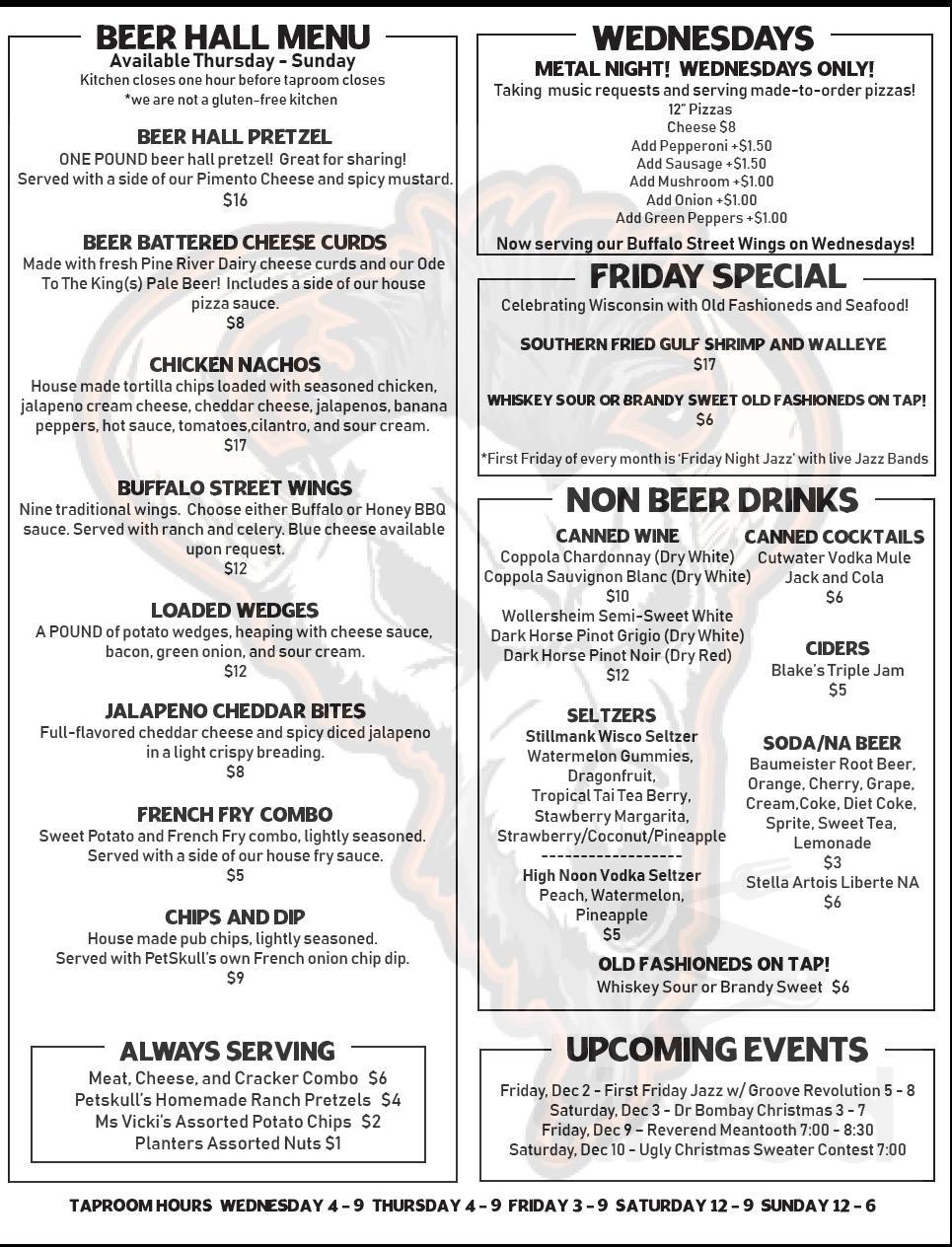 Menu for PetSkull Brewing Company in Manitowoc, WI | Sirved