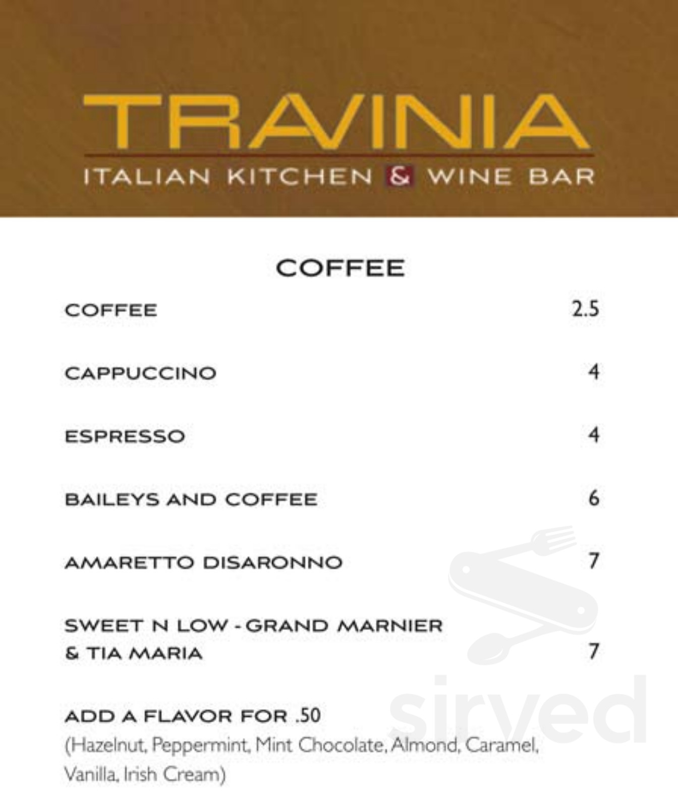 Travinia Italian Kitchen & Wine Bar menu in Myrtle Beach, South ...