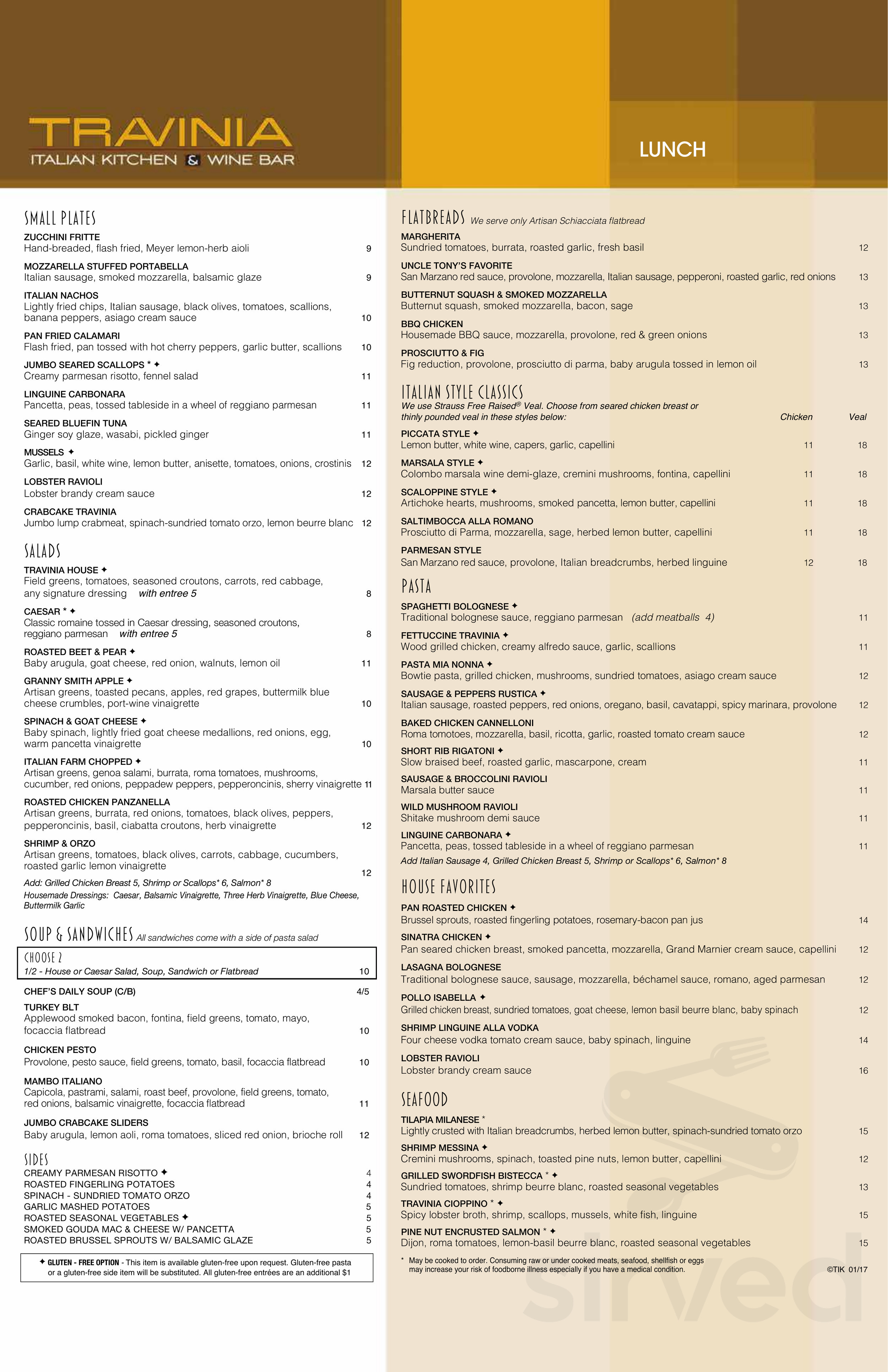 Travinia Italian Kitchen & Wine Bar menu in Myrtle Beach, South ...