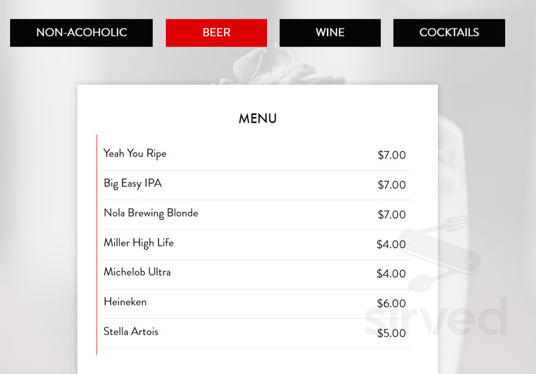 Misa menu in New Orleans, Louisiana, USA