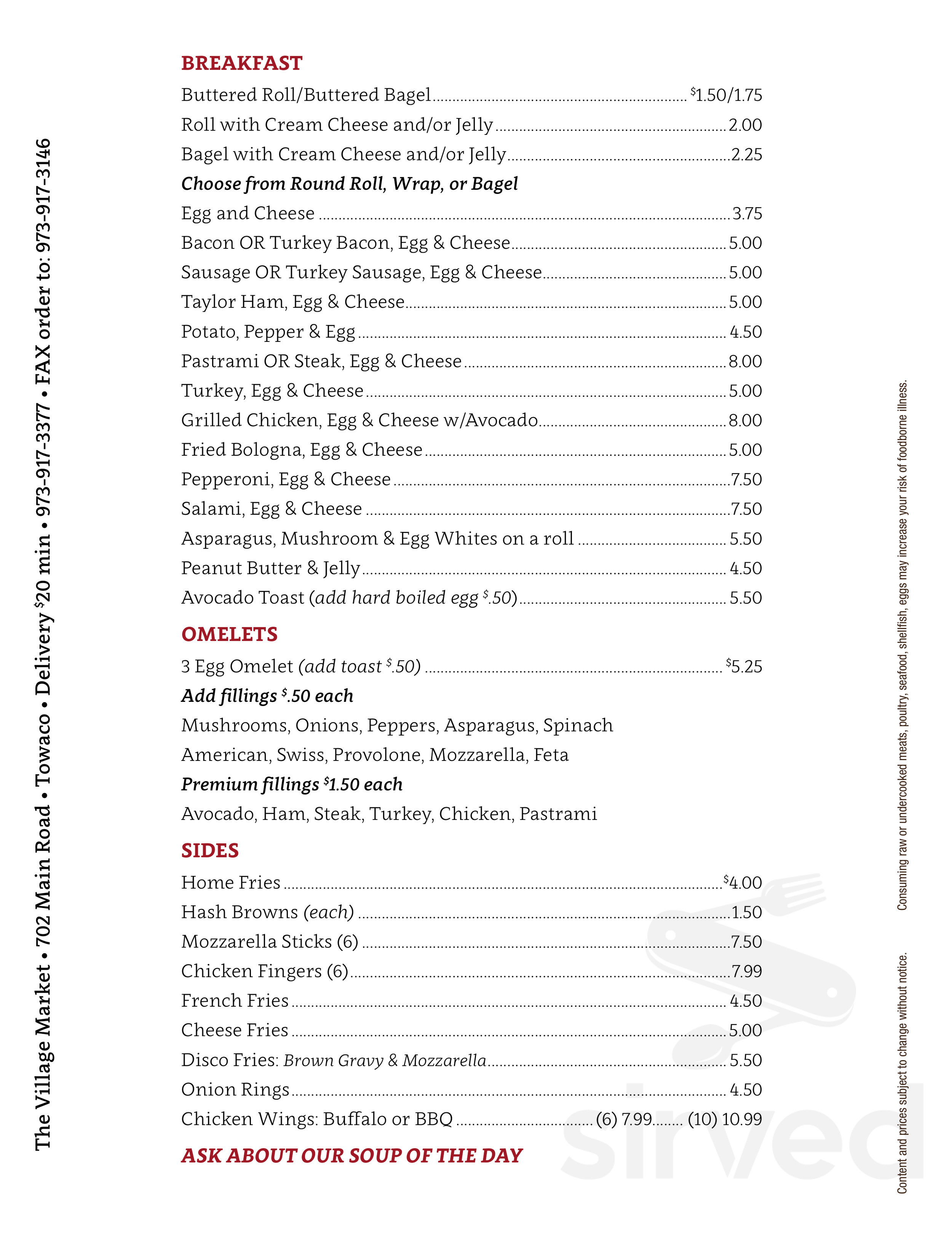 Menu for The Village Market in Towaco, NJ | Sirved
