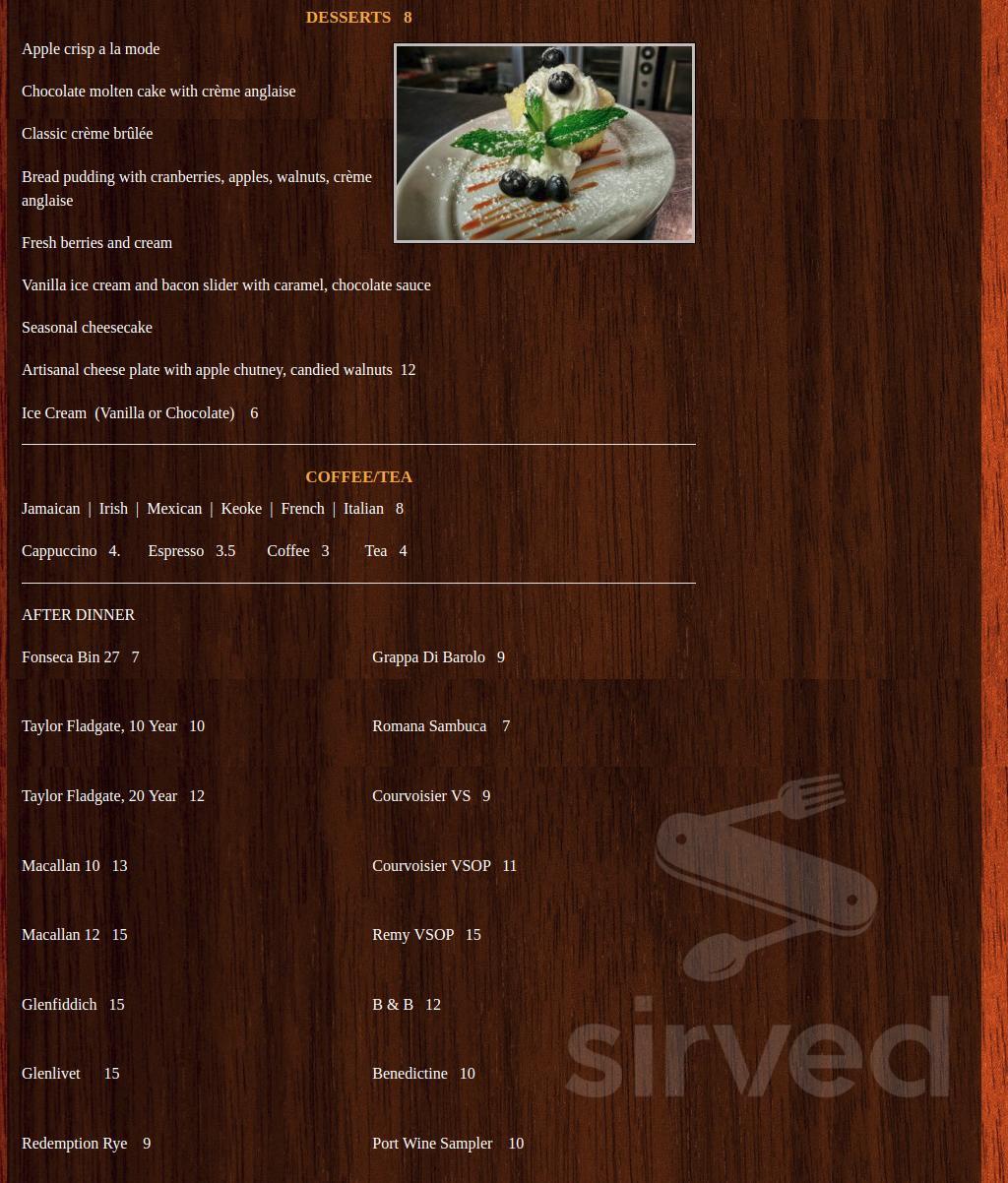 Historic Rocky Hill Inn & Tavern menu in Rocky Hill, New Jersey, USA