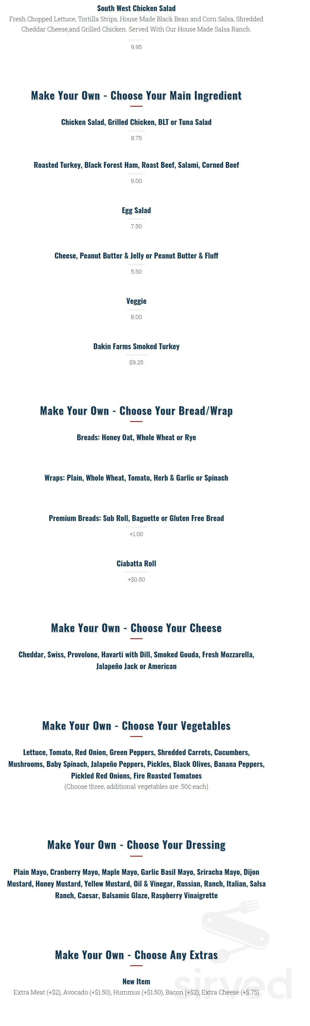 Noonie's Deli menu in Middlebury, Vermont, USA