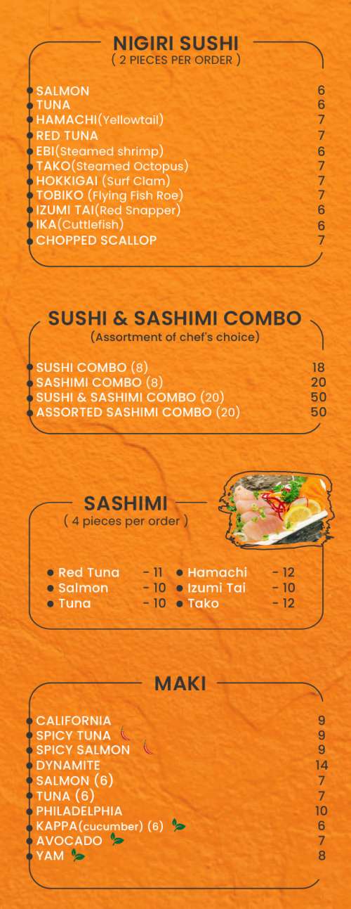 Sushi Sora menu in Lloydminster, Alberta, Canada