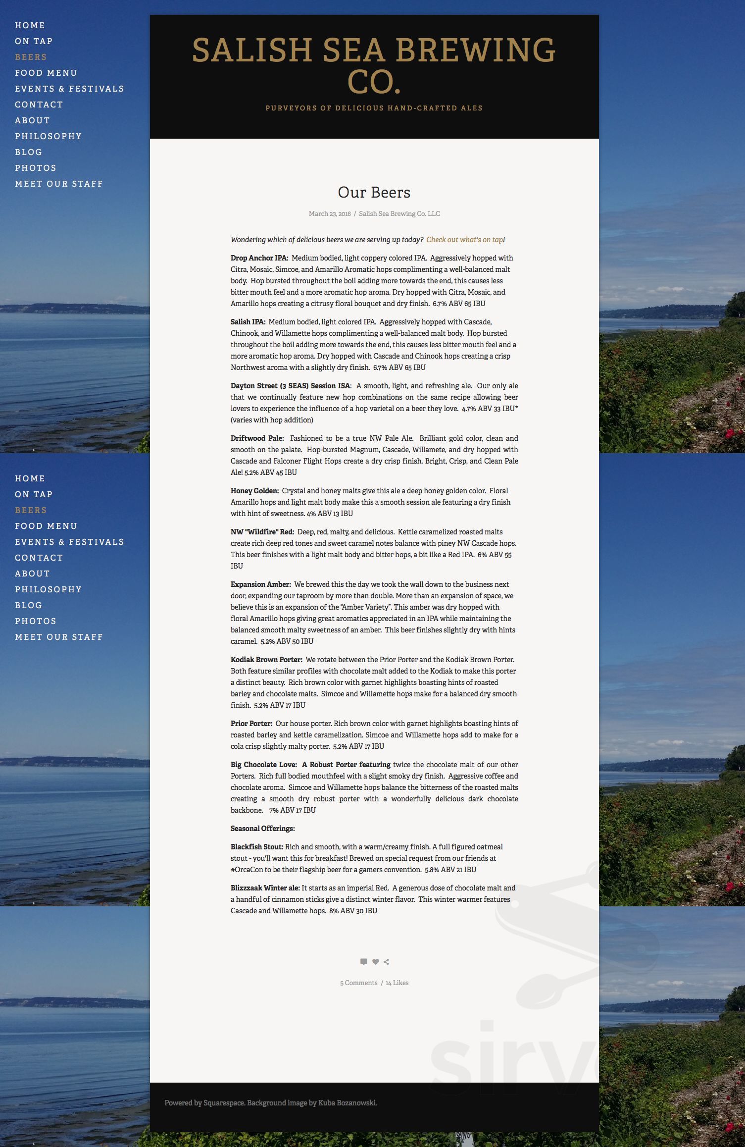 Salish Sea Brewing Co & Restaurant menu in Edmonds, Washington, USA