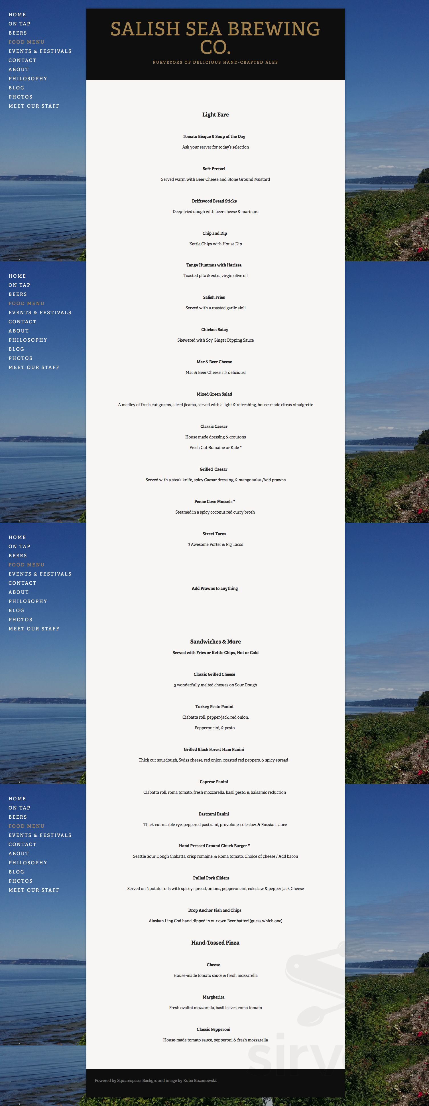 Salish Sea Brewing Co & Restaurant menu in Edmonds, Washington, USA