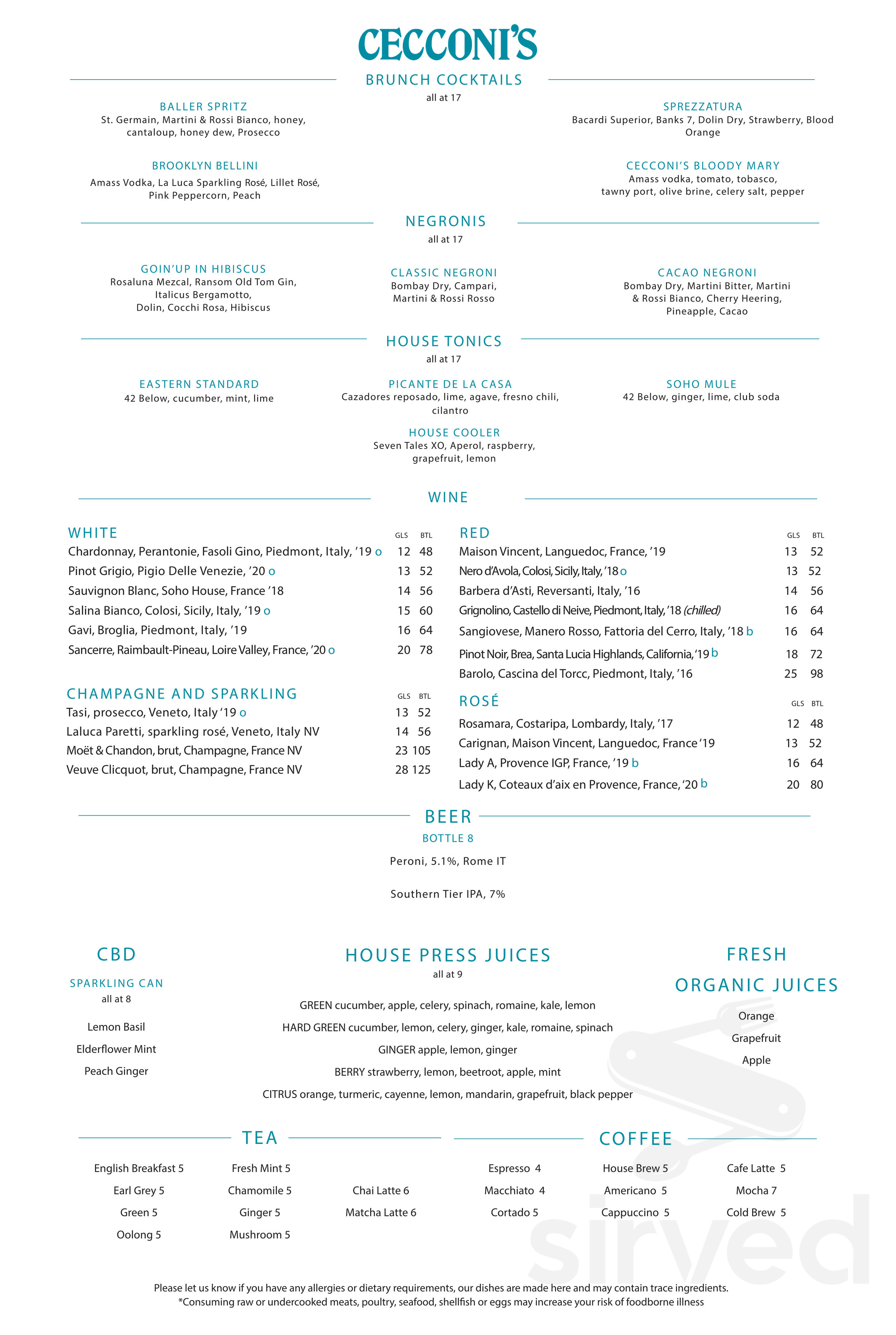 Menu - Brooklyn NY's Cecconi's Dumbo | Sirved