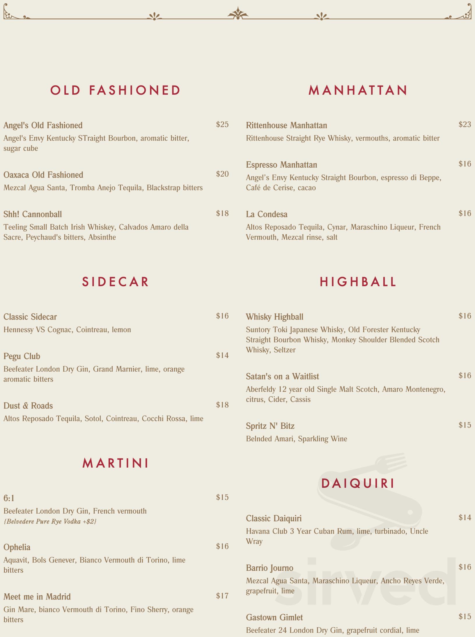 Menu - Vancouver BC's Pourhouse Restaurant | Sirved