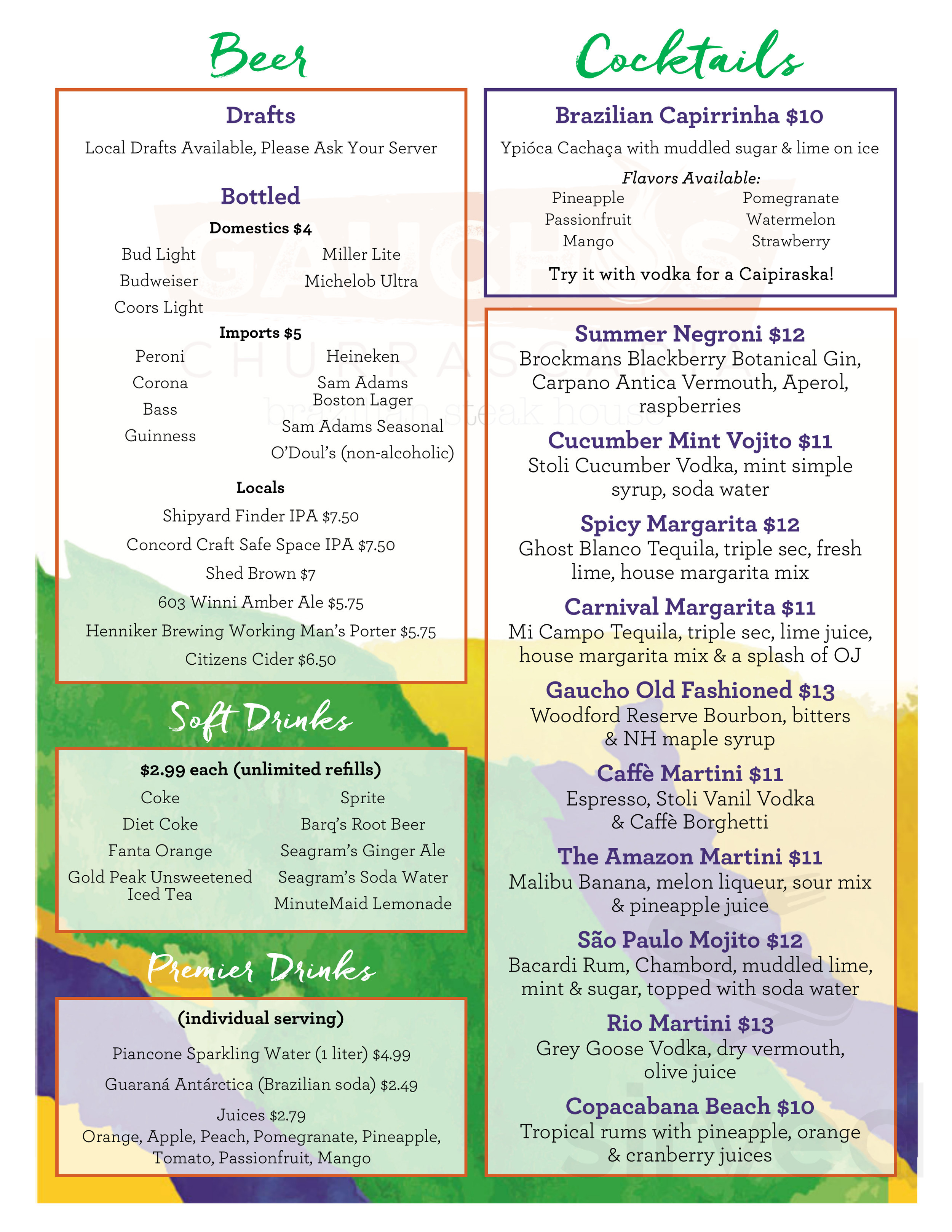 Gauchos Churrascaria Brazilian Steakhouse & Butchery menu in Manchester ...