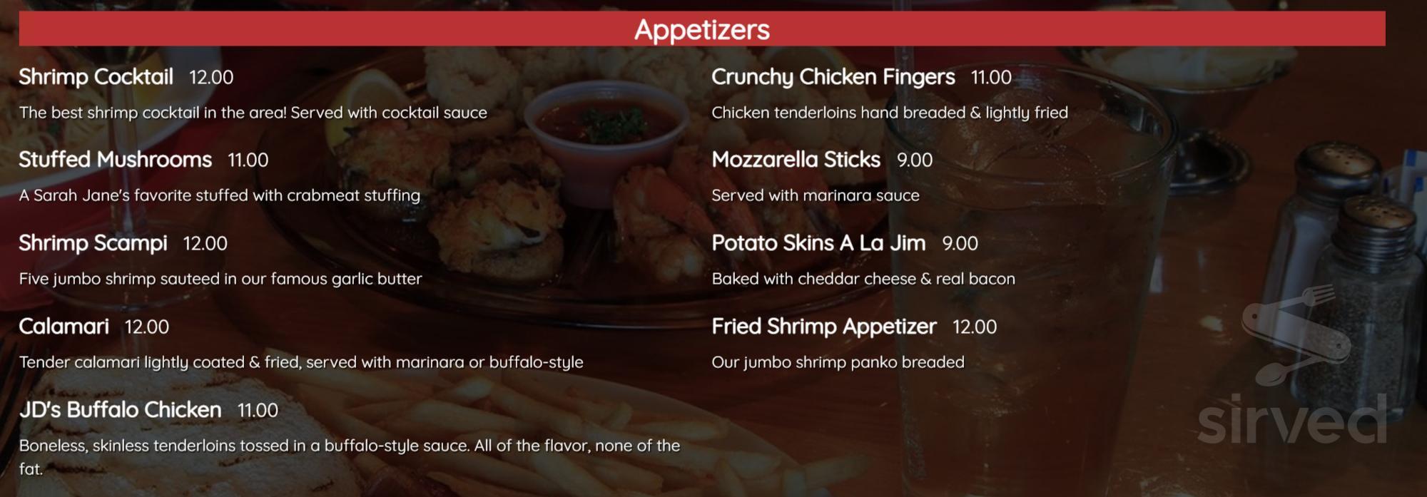 Sarah Jane's Restaurant menu in Somerville, New Jersey, USA