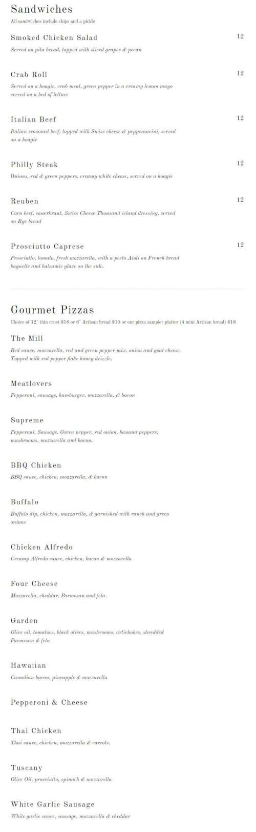 The Mill menu in Ruma, Illinois, USA