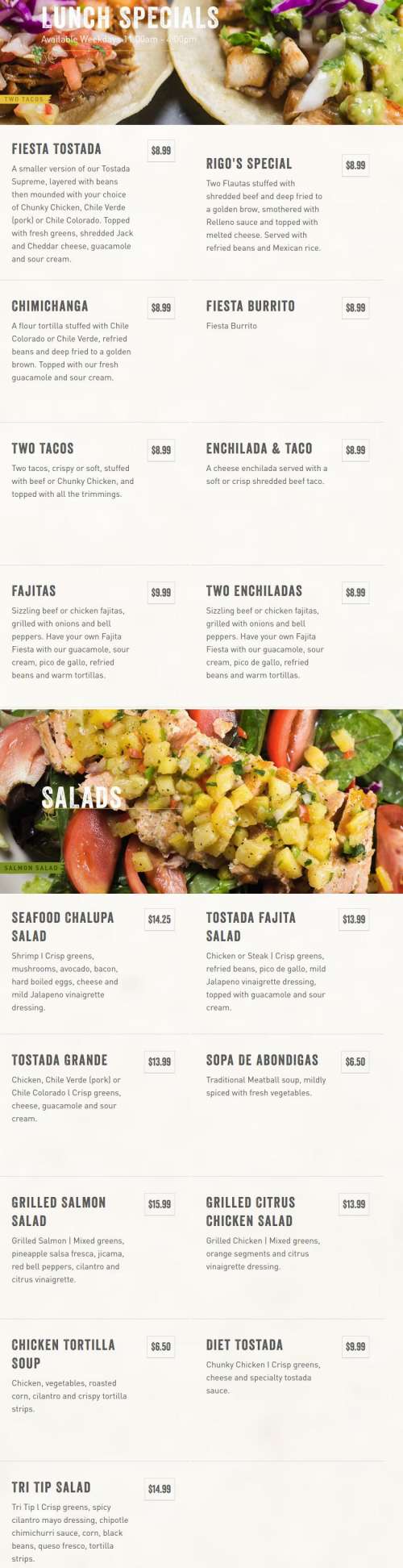 Rodrigo's Mexican Grill menu in Huntington Beach, California, USA