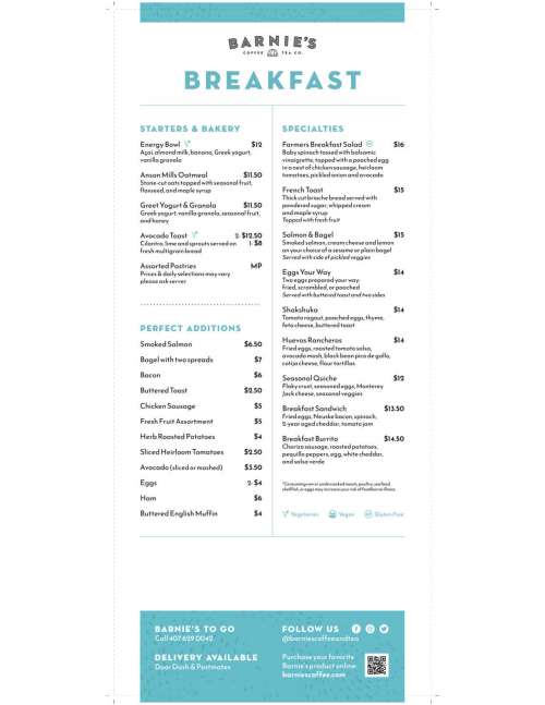Barnie's Coffee & Tea Co. menu in Winter Park, Florida, USA
