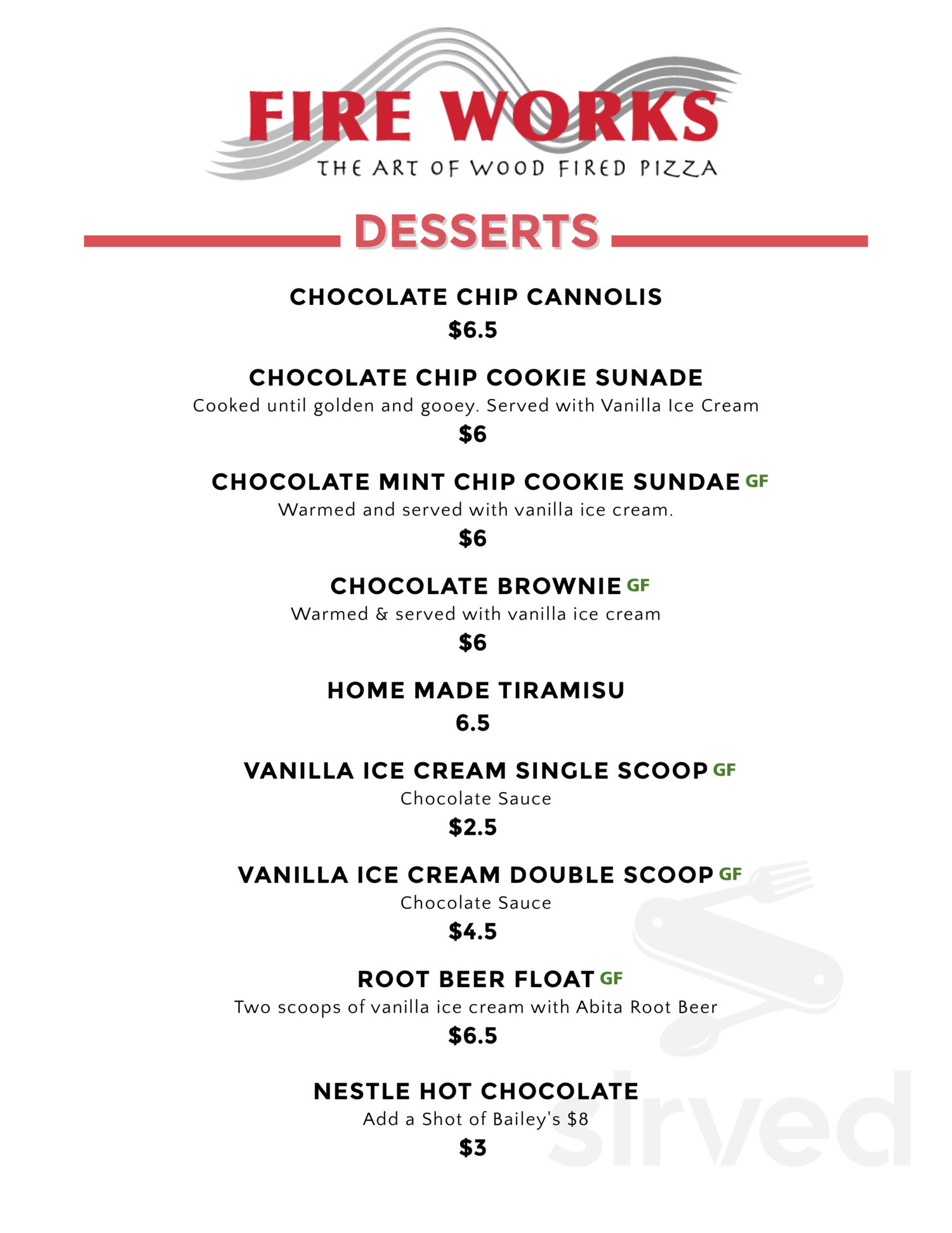 FireWorks Pizza - Leesburg menu in Leesburg, Virginia, USA