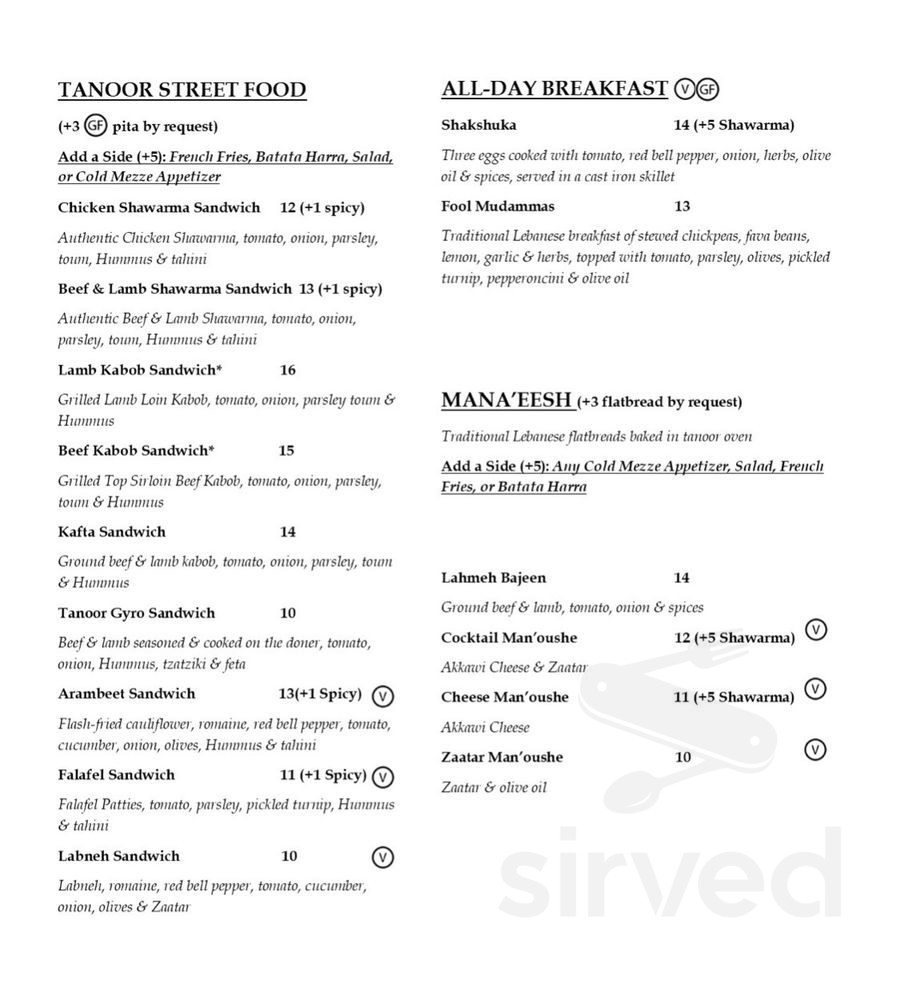 tanoor Seattle menu in Seattle, Washington, USA