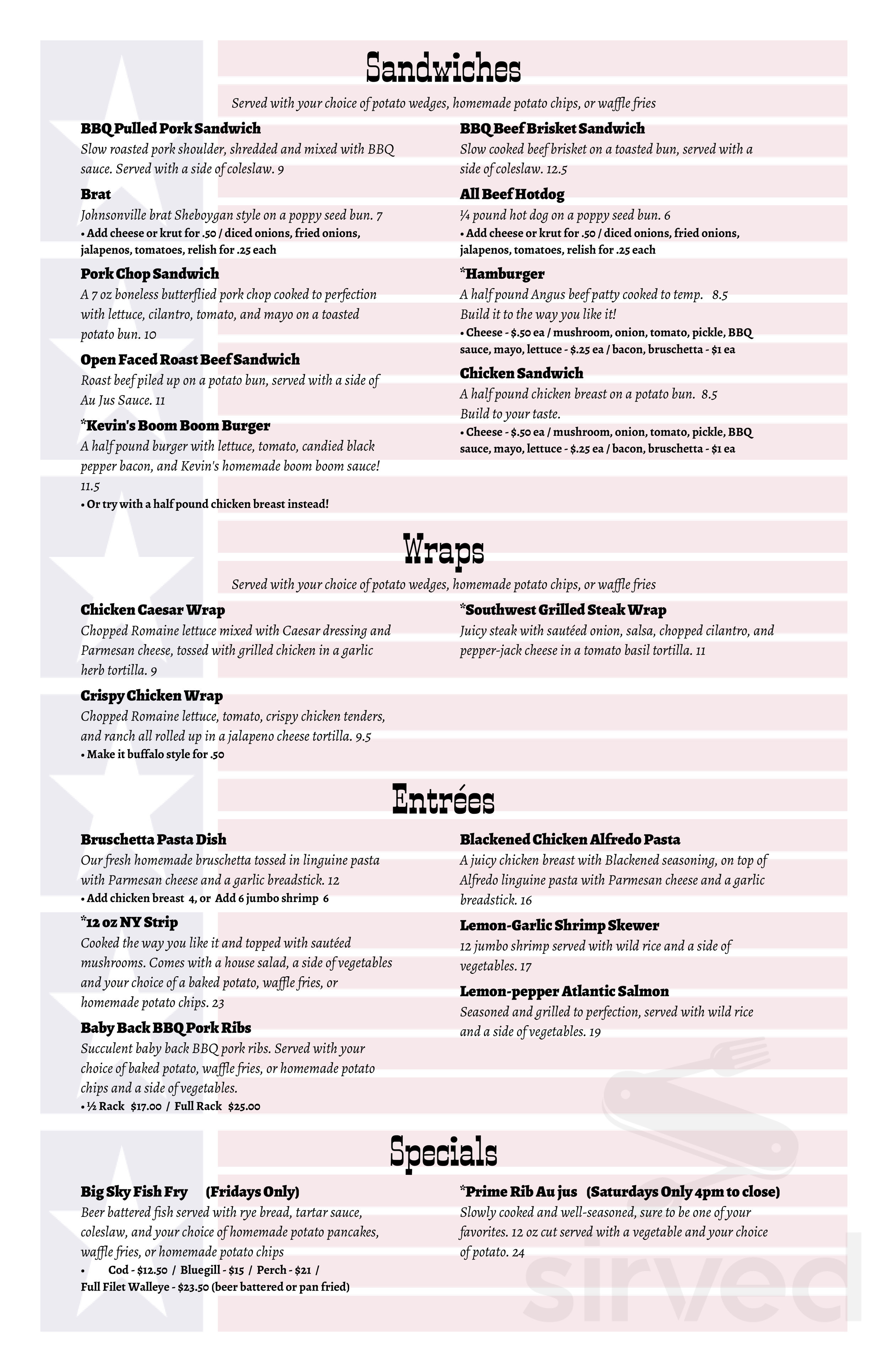 Big Sky Country Bar & Grill menus in Germantown, Wisconsin, United States