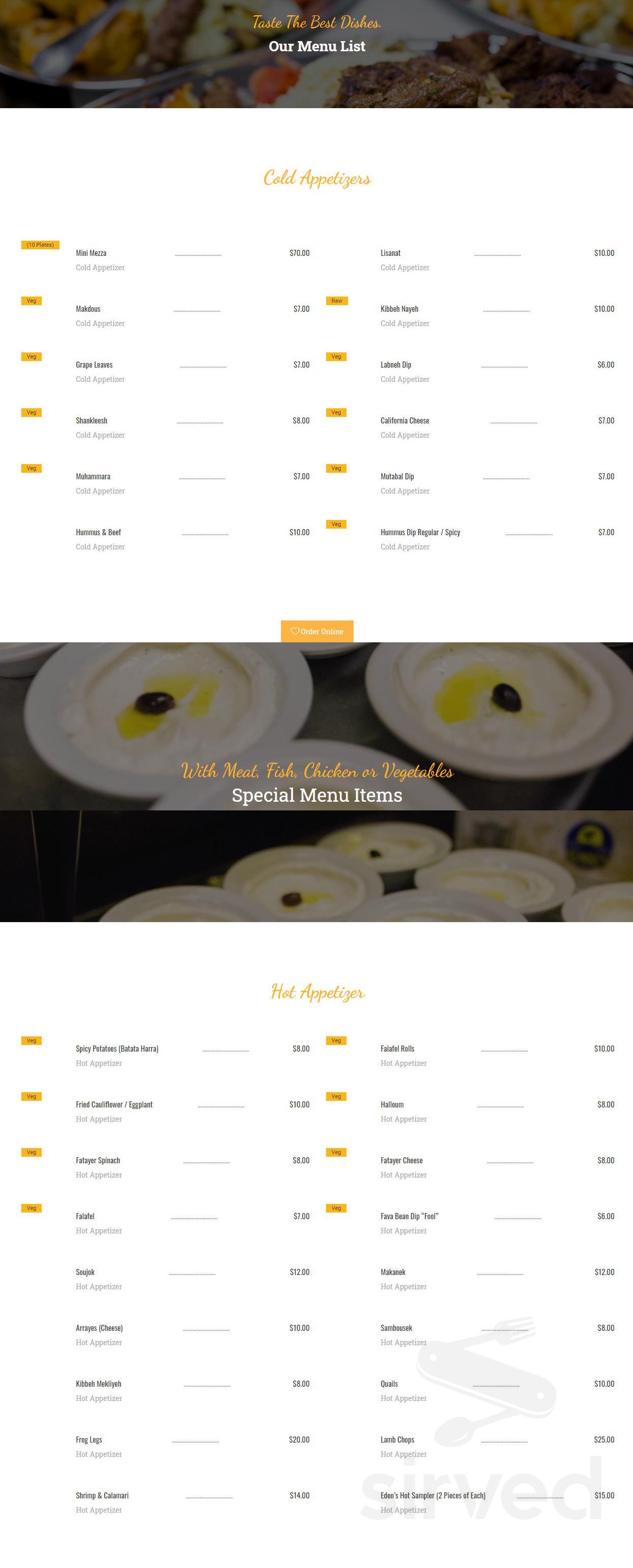 Eden Garden Cafe menu in Glendora, California, USA