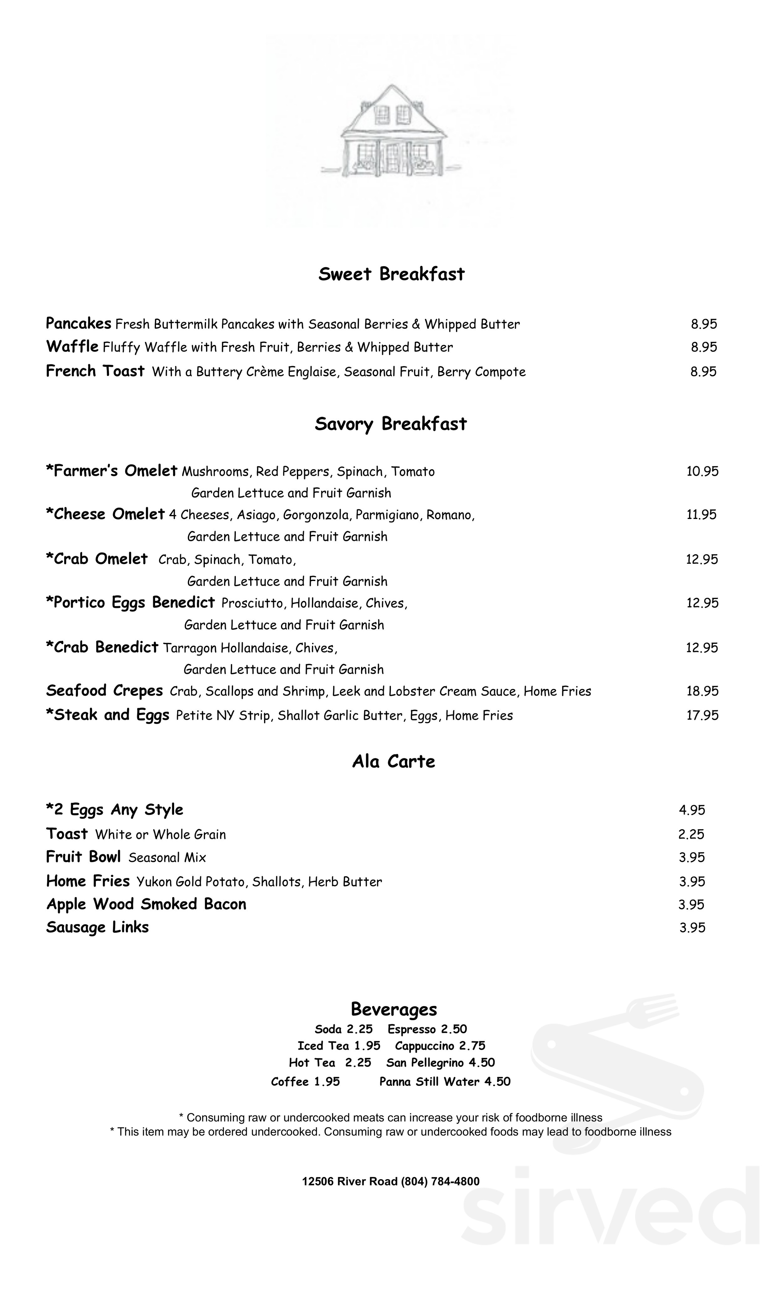 Portico Restaurant menu in Richmond, Virginia, USA