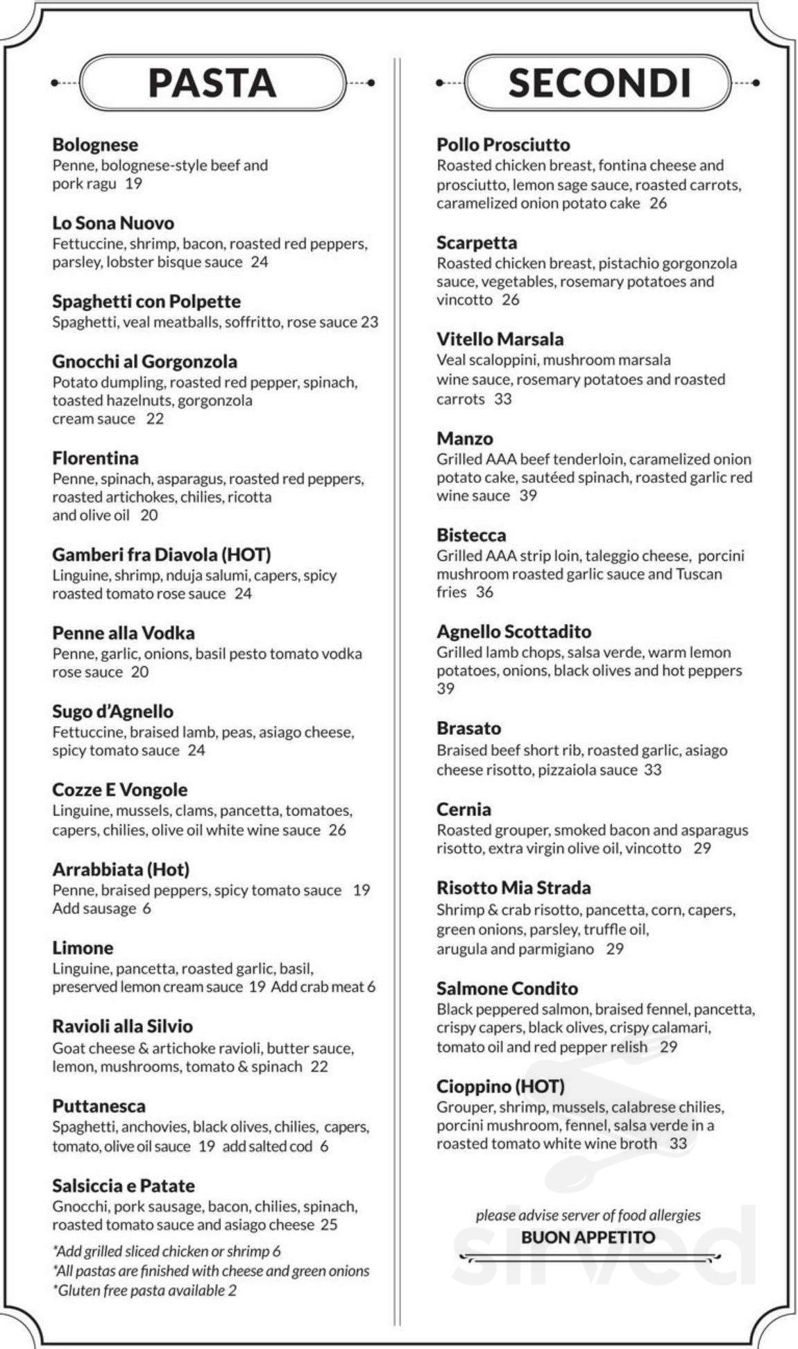 Casa Domenico menus in Kingston, Ontario, Canada