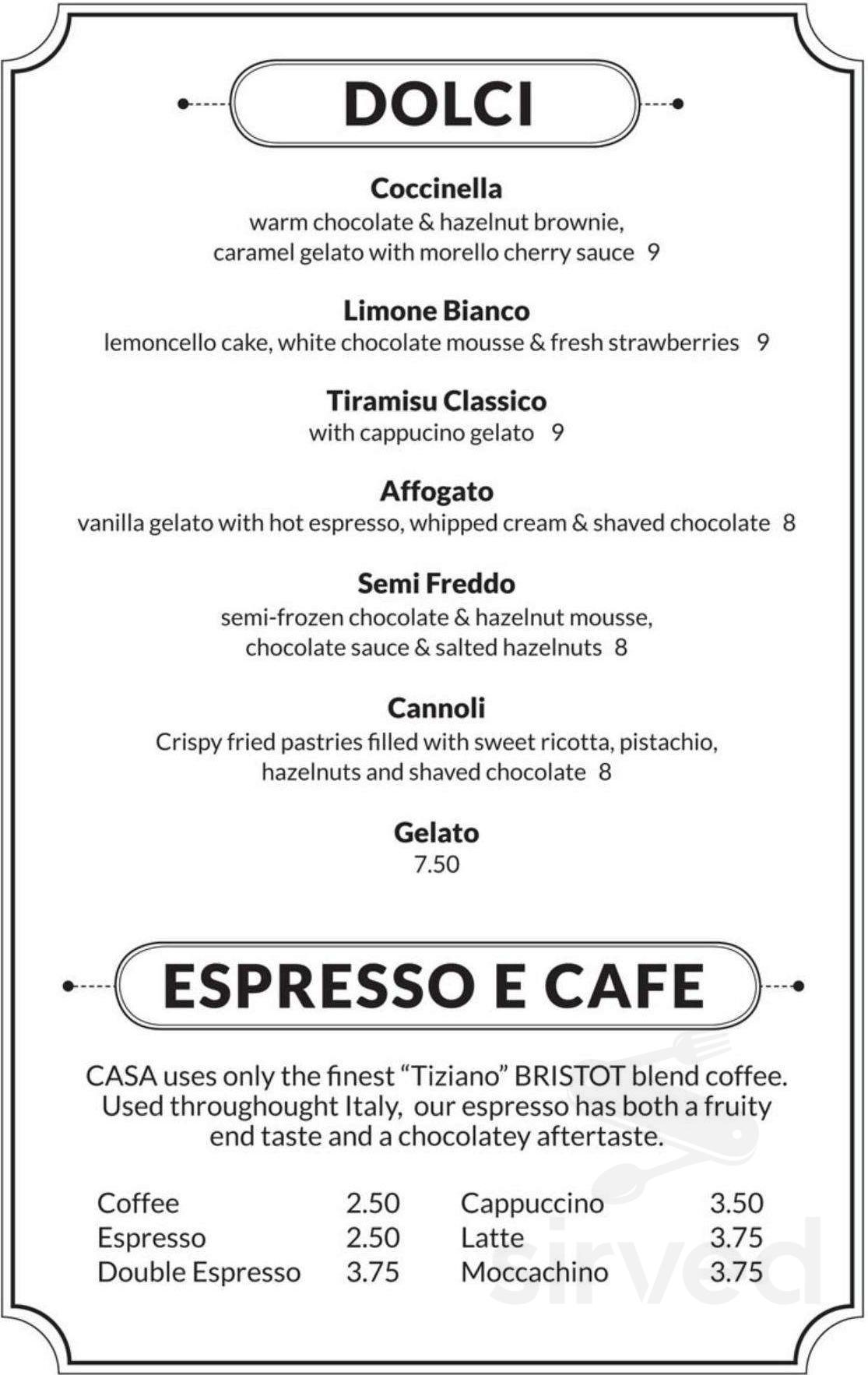Menu for Casa Domenico in Kingston, ON | Sirved