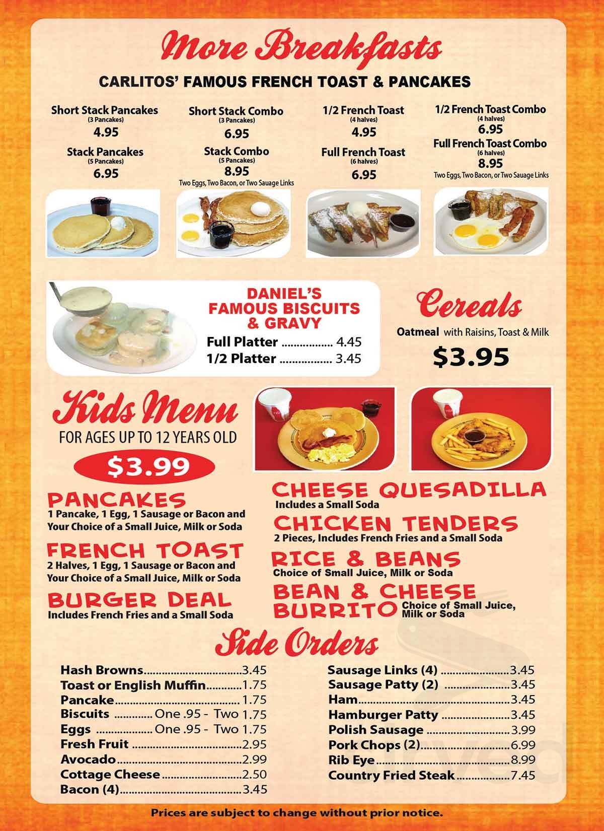 Menu - Fountain Valley CA's Carlitos Diner | Sirved