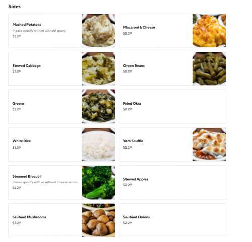 K&W Cafeteria menu in Rocky Mount, North Carolina, USA