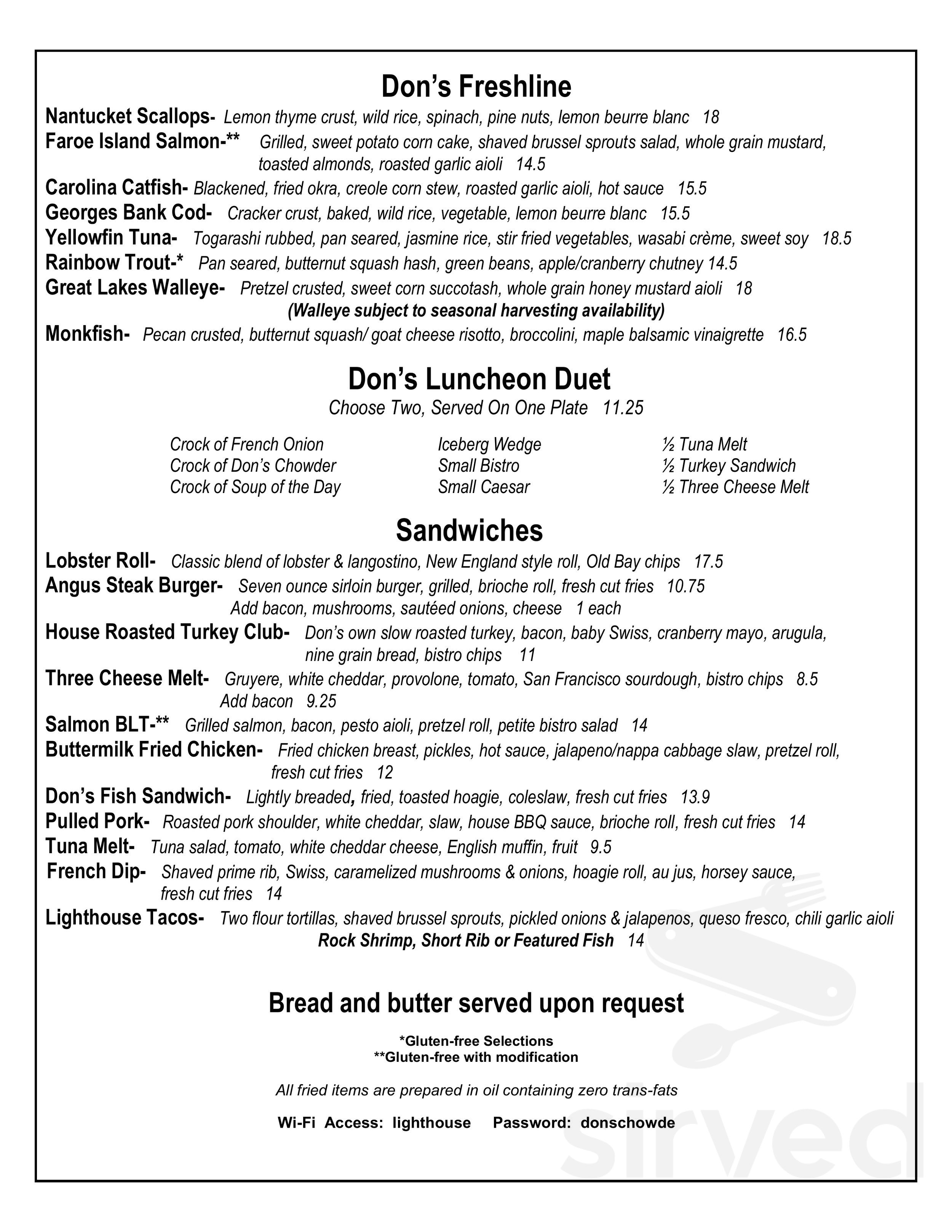 Don's Lighthouse Grille menu in Cleveland, Ohio, USA
