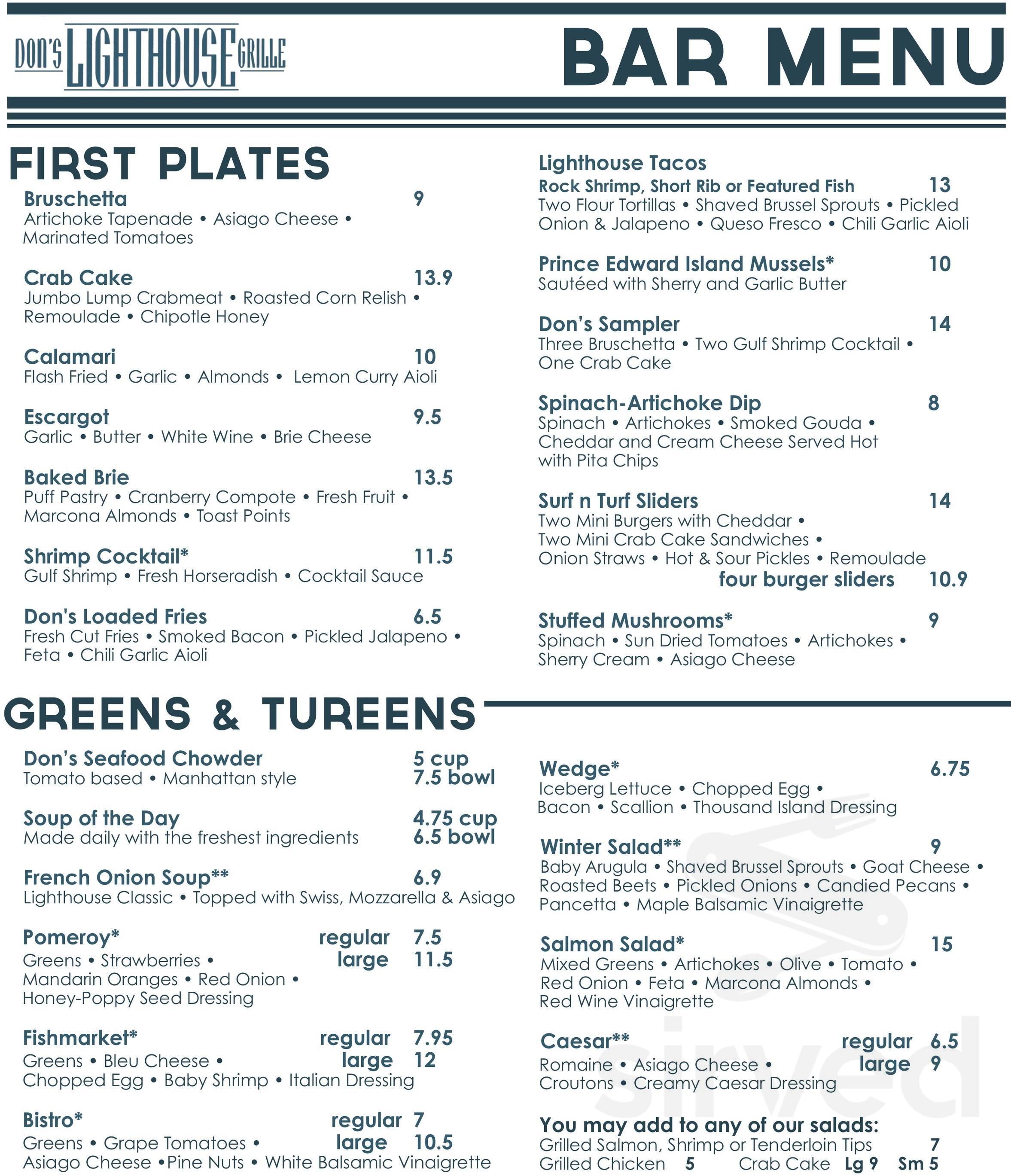 Don's Lighthouse Grille menu in Cleveland, Ohio, USA